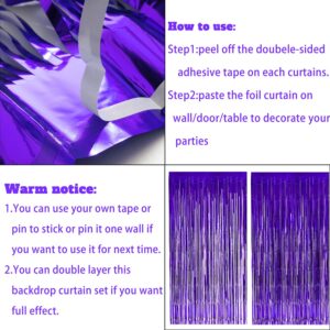 Erweicet 2 Pack 3ft X 9.8ft Purple Fringe Tinsel Backdrop for Birthday Party Foil Fringe Curtain Party Streamers for Party Decorations