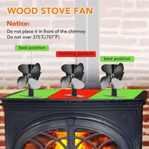 CXhome Heat Powered Stove Fan, 140°F/60°C Fast Start 4-Blade Wood Stove Fan, Eco Friendly Ultra Quiet Circulating Warm Air Saving Fuel Fireplace Fan for Wood/Log Burner/Fireplace