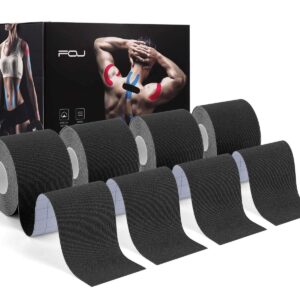 Kinesiology Tape (4 Pack) Athletic Tape 16.4ft Water Resistant Kinetic Uncut Sports Tape for Knees, Ankles, Shoulder, Pain Relief, Injury Recovery and Physio Therapy