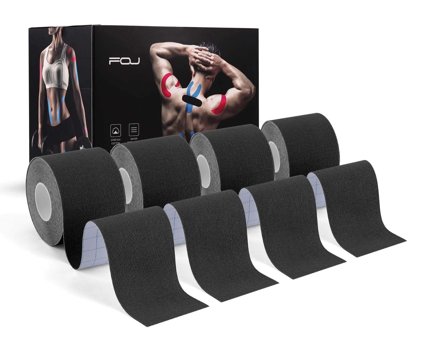 Kinesiology Tape (4 Pack) Athletic Tape 16.4ft Water Resistant Kinetic Uncut Sports Tape for Knees, Ankles, Shoulder, Pain Relief, Injury Recovery and Physio Therapy