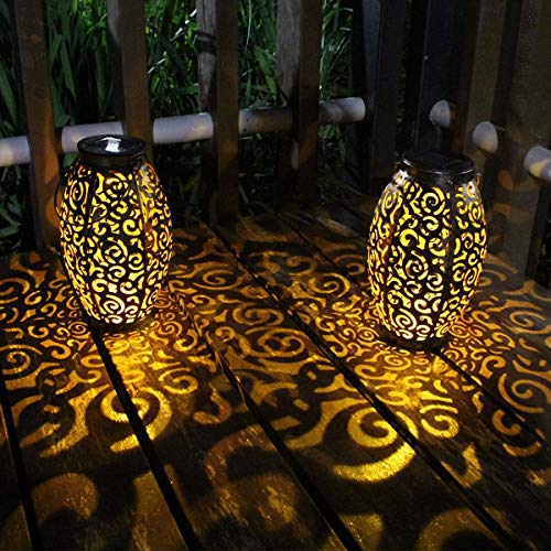 esgarden 2 Pack Upgraded 15 Lumens Outdoor Lanterns Gardening Gifts Patio Solar Lantern Hanging Powered Lights Waterproof Decorative Lamp Tabletop Decor Outside Decorations Table Christmas Gift Bronze