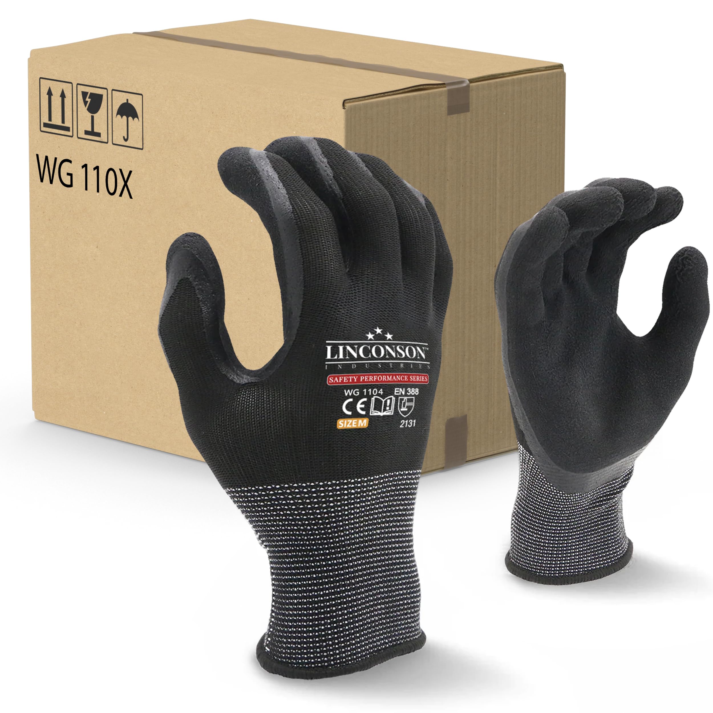 linconson 12 Pack Safety Performance Series Construction Mechanics Work Gloves (M (Pack of 12), Black)