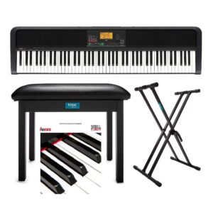 korg xe20 88-key natural-touch digital ensemble piano bundle with keyboard stand, piano bench, and learning book/cd (4 items)