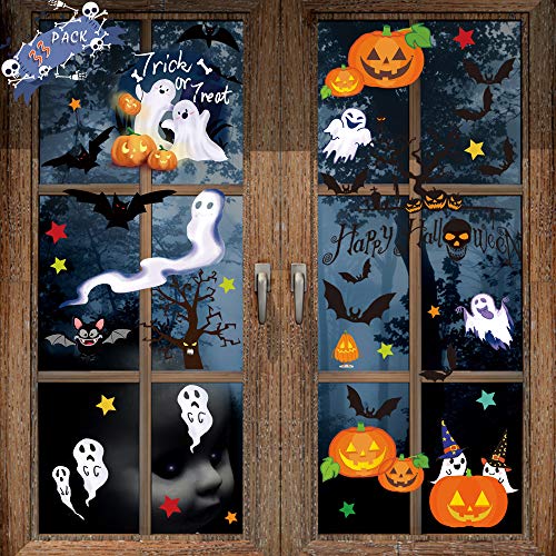 Vanleonet Halloween Window Clings Decals for Window Glass,Double-Side Spooky Removable Window Sticker for Halloween Party Decoration