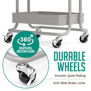 3-Tier Rolling Metal Storage Organizer - Mobile Utility Rolling Storage Cart, Kitchen Cart with Caster Wheels (Grey)