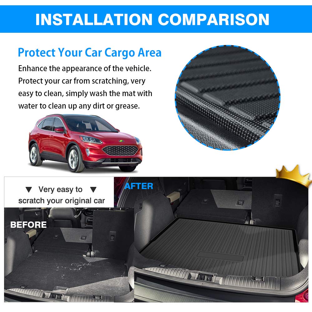 KUST Custom Fit Cargo Mat for 2020-2023 2024 Ford Escape Hybrid & No-Hybrid Cargo Liner All Weather Trunk Liner Tray Black TPO