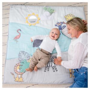 aden + anais baby bonding playmat – reversible 45” x 45” cotton muslin infant mat – foldable play & tummy time cushion – sensory development toys – machine washable - non toxic, pvc free