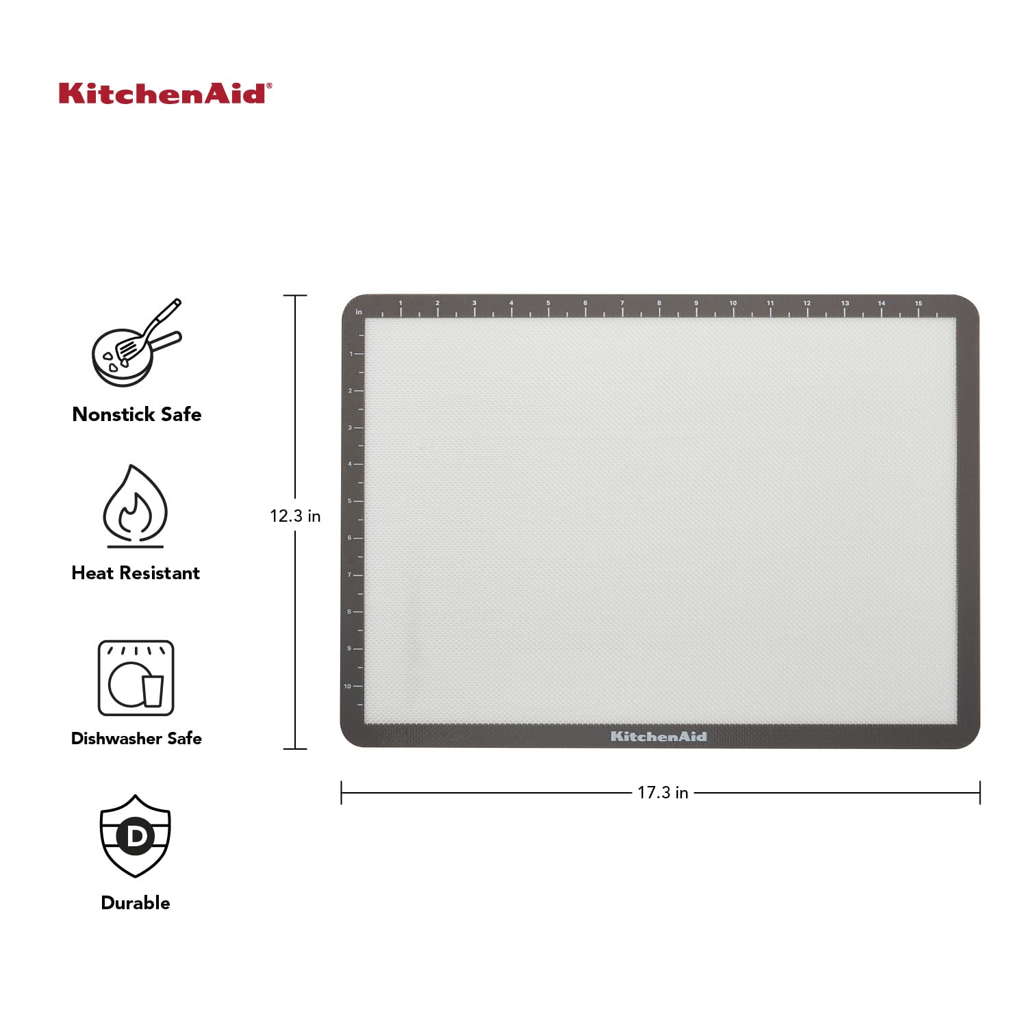 KitchenAid Silicone Baking Mat, 12x17-Inch, Gray