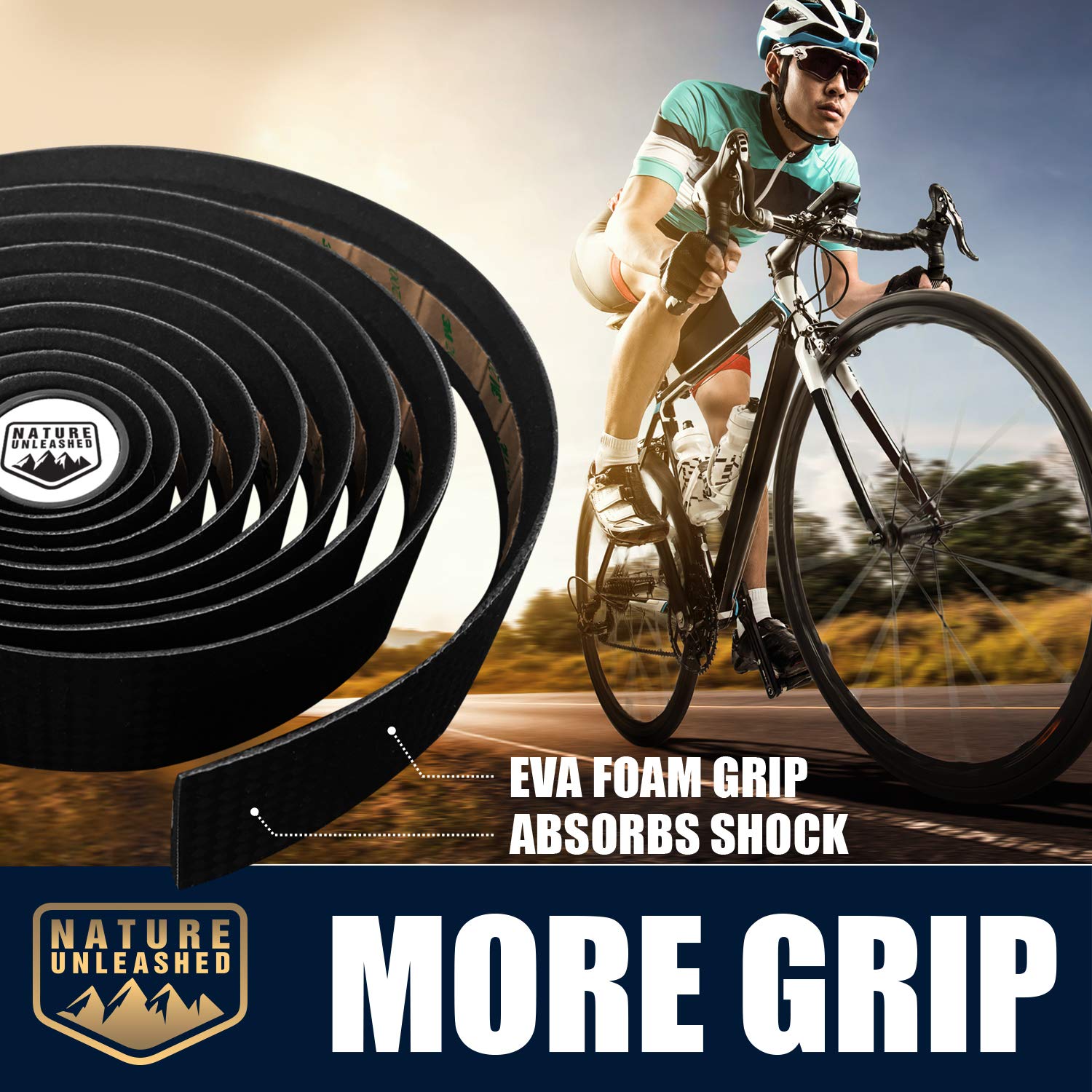 Handlebar Tape​ - ​Road Bike Bar Wraps ​for ​Handles ​with End Caps and Finishing ​Tape​ - Set of 2 ​Bicycle Handle Grips - Absorbs​ Road​ Shock