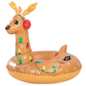 joyin 47” inflatable reindeer snow tube, heavy-duty snow tube for sledding, great inflatable snow tubes for winter fun and family activities