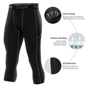 Runhit 3/4 Compression Pants Men with Pockets,(2 Pack) Running Shorts Pants Tights Leggings for Men Yoga Workout Athletic Base Layer