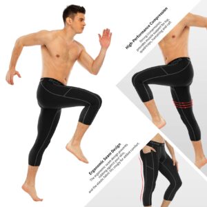 Runhit 3/4 Compression Pants Men with Pockets,(2 Pack) Running Shorts Pants Tights Leggings for Men Yoga Workout Athletic Base Layer