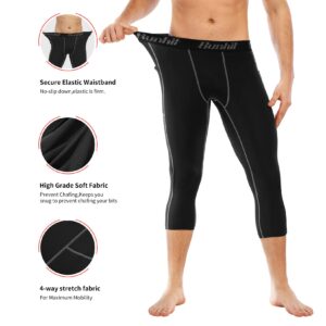 Runhit 3/4 Compression Pants Men with Pockets,(2 Pack) Running Shorts Pants Tights Leggings for Men Yoga Workout Athletic Base Layer