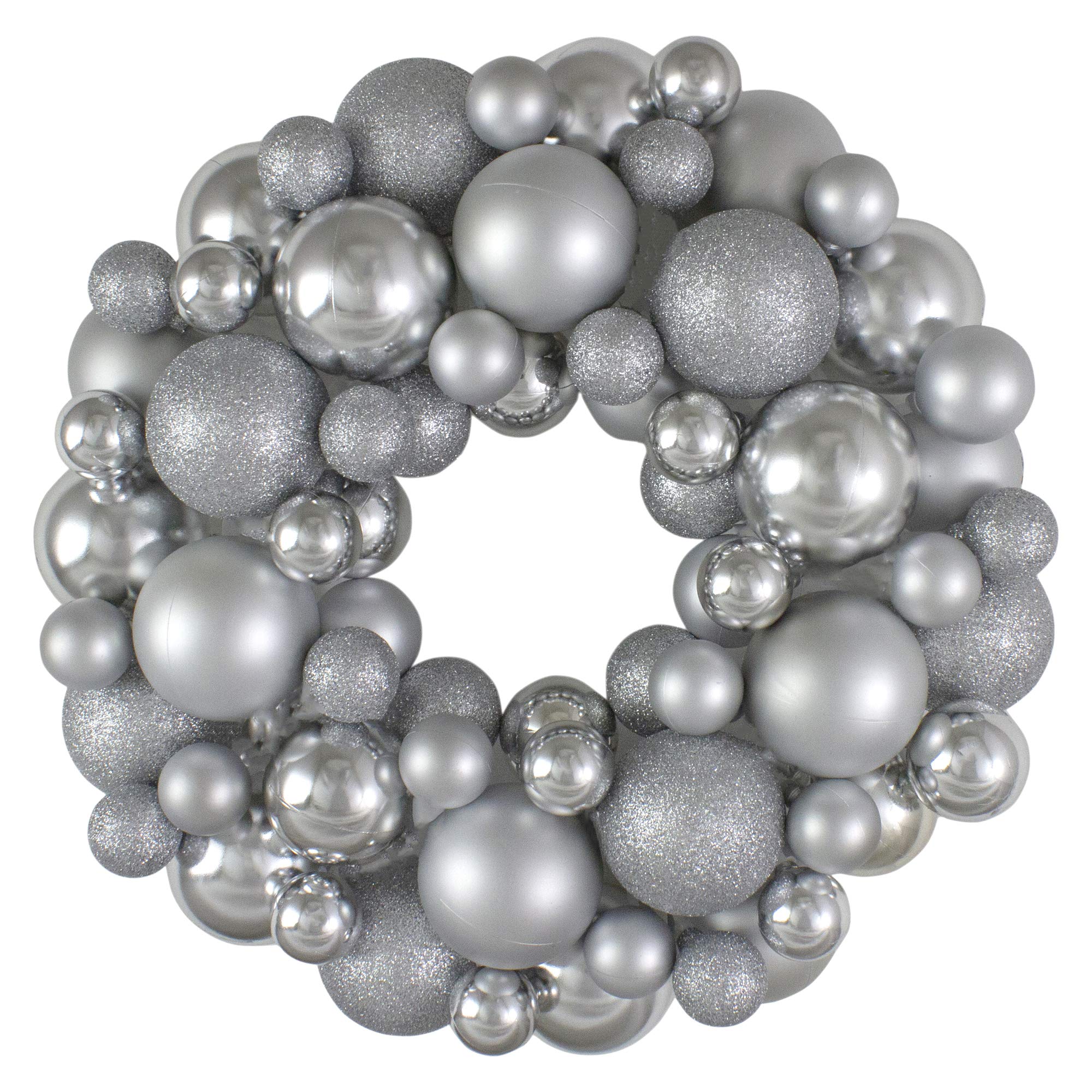 Silver Splendor 3-Finish Shatterproof Ball Christmas Wreath, 13-Inch