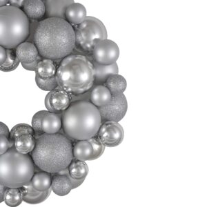 Silver Splendor 3-Finish Shatterproof Ball Christmas Wreath, 13-Inch