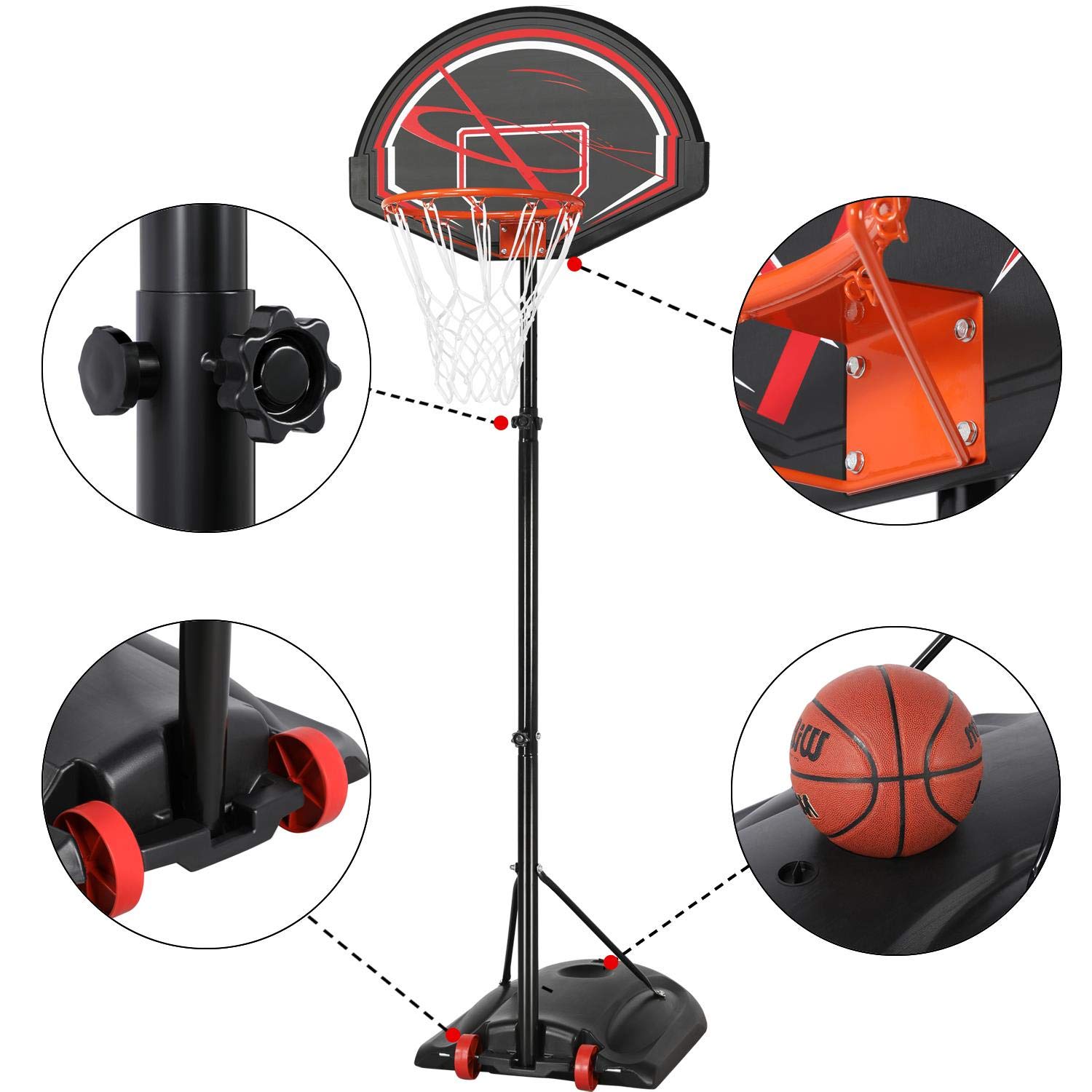 Yaheetech 32" Portable Basketball Hoop Goal System 7-9ft Height Adjustable Polyethylene Backboard for Indoor/Outside w/Sturdy Rim & Wheels