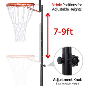 Yaheetech 32" Portable Basketball Hoop Goal System 7-9ft Height Adjustable Polyethylene Backboard for Indoor/Outside w/Sturdy Rim & Wheels