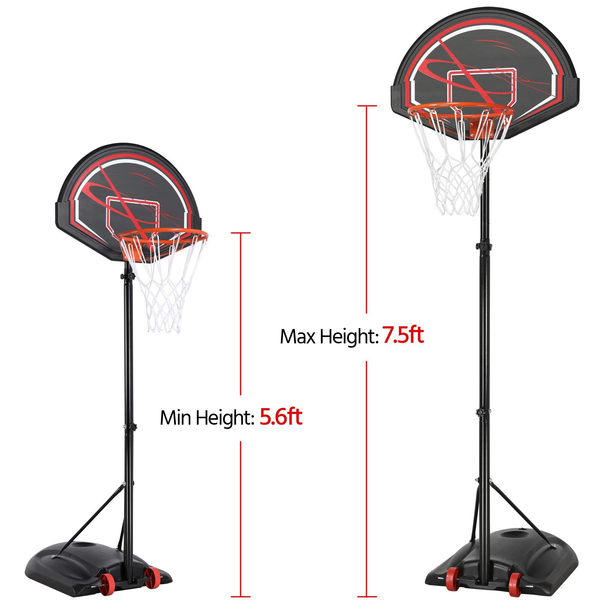 Yaheetech 32" Portable Basketball Hoop Goal System 7-9ft Height Adjustable Polyethylene Backboard for Indoor/Outside w/Sturdy Rim & Wheels