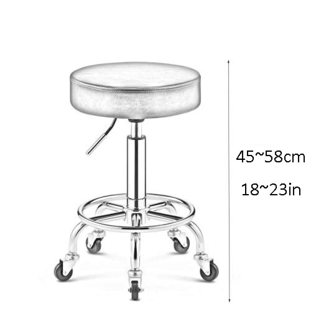 Saddle Chair Stool on Wheel，Small Computer Stool with Brown PU Synthetic Leather Seat，Adjustable Height 45-58 cm，Supported weight 160 Kg，Sewing Stoolfor Beauty Kitchen Salon Home Office, Adjustable H