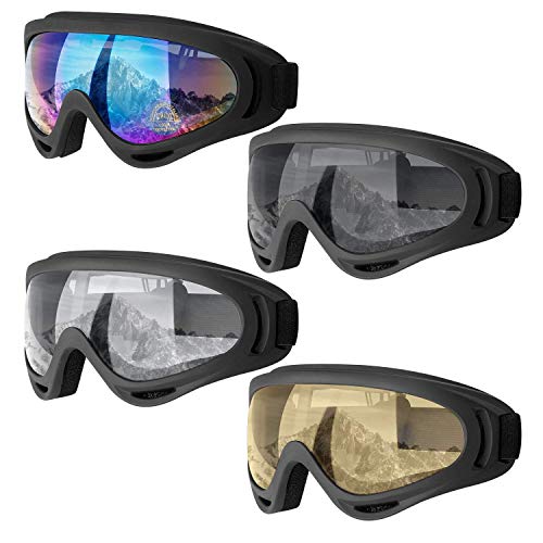 Dapaser 4 Pack Ski Goggles, Snowboard Goggles for Adults Men Women Youth Kids Boys Girls, Soft Motorcycle Atv Winter Sport Goggles with Anti Fog Glare UV 400 Protection, Wind Resistance Snow Goggles…