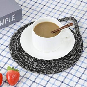 Cotton Thread Pot Trivet, Braided Cup Coaster for Kitchen, Multi-use for Hot Pan, Dish and Bowl, with Stylish Hanging Loop Set of 3 Diameter 7 Inches