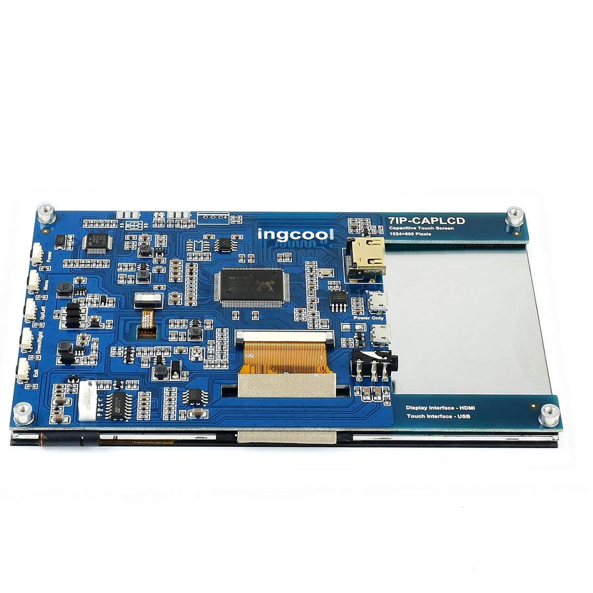 Ingcool 7 inch HDMI LCD 1024x600 Resolution Capacitive Touch Screen IPS Display Module Compatible with Raspberry Pi 4 3 2 1 B B+ A+,Jetson Nano,Support Software Resolution (up to 1920×1080)