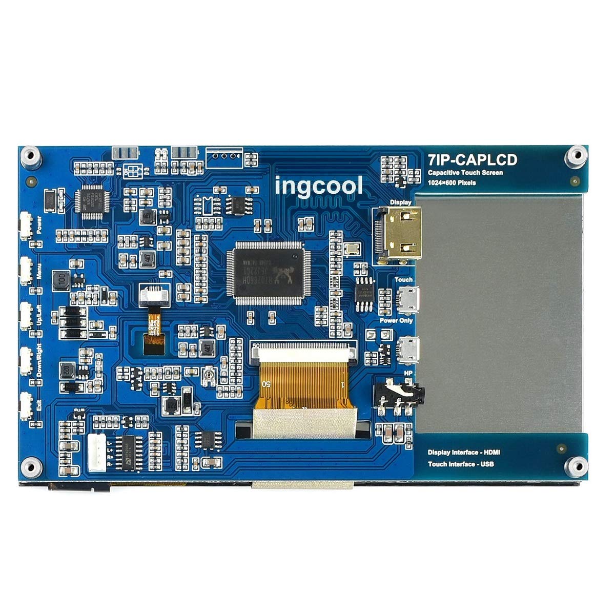 Ingcool 7 inch HDMI LCD 1024x600 Resolution Capacitive Touch Screen IPS Display Module Compatible with Raspberry Pi 4 3 2 1 B B+ A+,Jetson Nano,Support Software Resolution (up to 1920×1080)