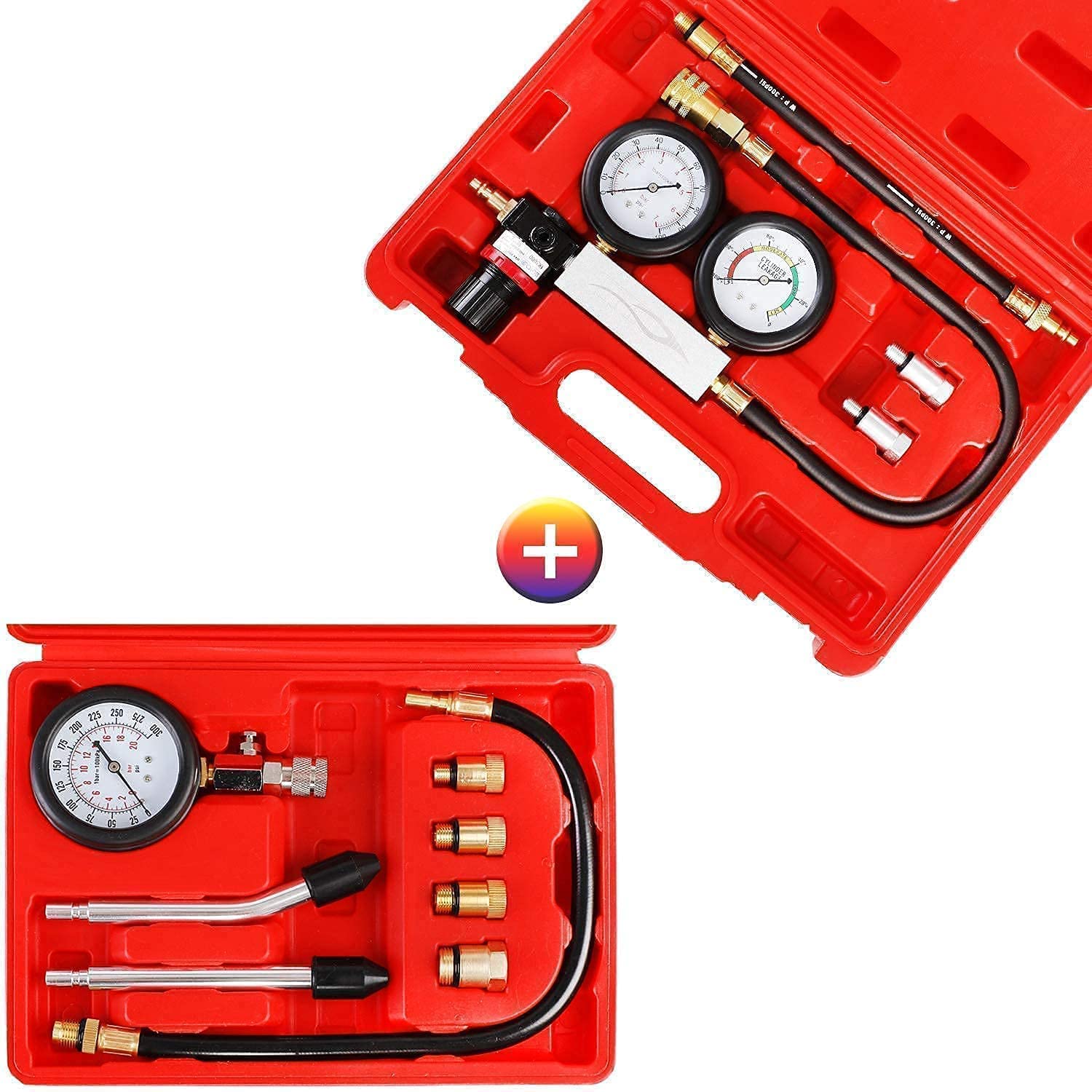 JIFETOR Cylinder Leak Down Tester Kit and Engine Compression Pressure Gauge Test Set