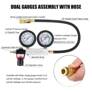 JIFETOR Cylinder Leak Down Tester Kit and Engine Compression Pressure Gauge Test Set