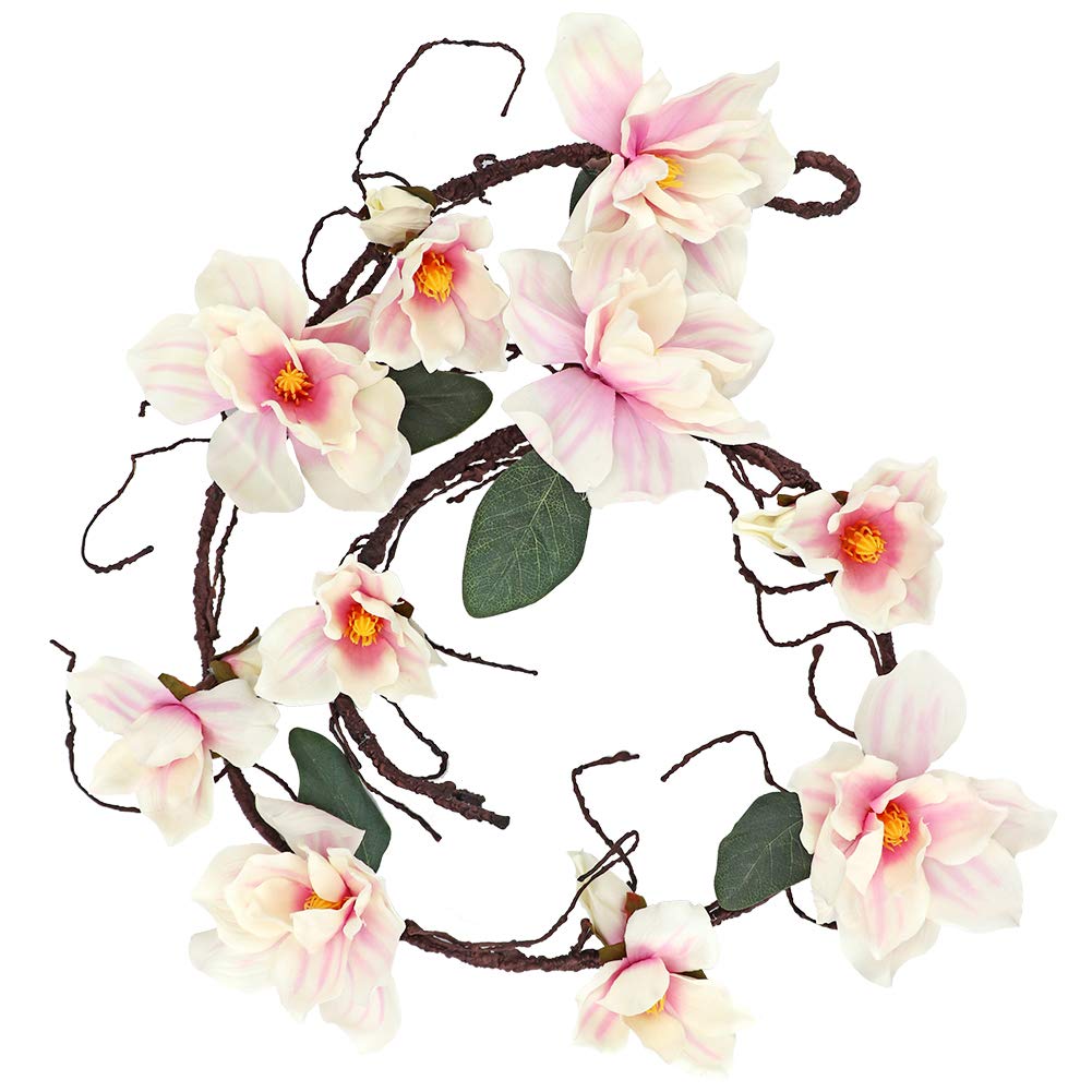 LIUCOGXI 6.1 Ft Artificial Magnolia Flower Garland with Flowers Faux Flower Vine Magnolia Garland Fake Froal Vine for Greenery Garland for Wedding Home Party Craft Art Table Runner Fireplace Decor