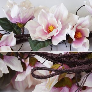 LIUCOGXI 6.1 Ft Artificial Magnolia Flower Garland with Flowers Faux Flower Vine Magnolia Garland Fake Froal Vine for Greenery Garland for Wedding Home Party Craft Art Table Runner Fireplace Decor