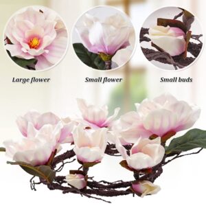 LIUCOGXI 6.1 Ft Artificial Magnolia Flower Garland with Flowers Faux Flower Vine Magnolia Garland Fake Froal Vine for Greenery Garland for Wedding Home Party Craft Art Table Runner Fireplace Decor