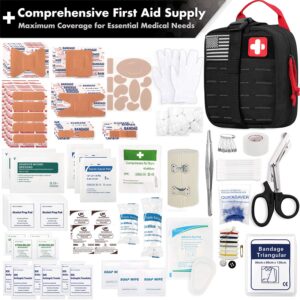 Everlit Survival Upgraded Survival First Aid Kit Emergency Gear Trauma Kit with 1000D Nylon Laser Cut Tactical EMT Pouch for Outdoor, Camping, Hunting, Hiking, Earthquake, Home, Office (Black)