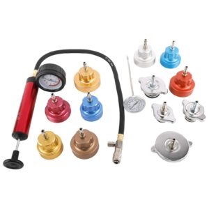 KUNTEC 14pcs Automotive Cooling System Tester Radiator Pump Pressure Leak Tester Gauge Tool Kit