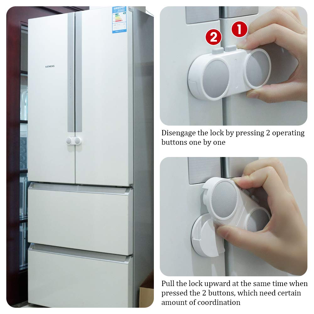 EUDEMON Baby Safety French Fridge Door Lock Freezer Refrigerator Lock Cabinet Cupboard Lock for Childproof & Pet Proofing Easy to Install and Use 3M Adhesive no Tools Need or Drill (White)