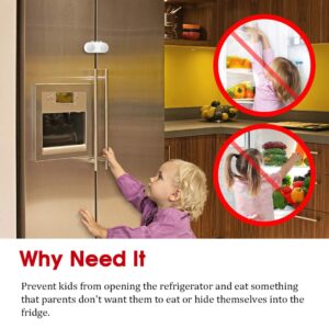 EUDEMON Baby Safety French Fridge Door Lock Freezer Refrigerator Lock Cabinet Cupboard Lock for Childproof & Pet Proofing Easy to Install and Use 3M Adhesive no Tools Need or Drill (White)