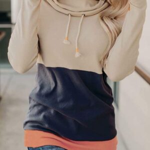 Kotiera Women's Casual Turtle Cowl Neck Sweatshirt Color Block Thumb Holes Pullover Long Sleeve Winter Warm Tunic Top Apricot S