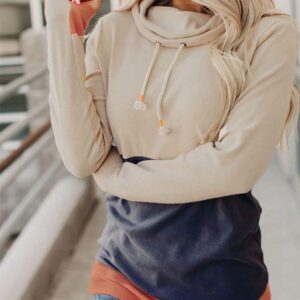 Kotiera Women's Casual Turtle Cowl Neck Sweatshirt Color Block Thumb Holes Pullover Long Sleeve Winter Warm Tunic Top Apricot S