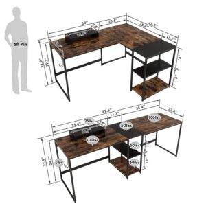 L-Shaped Desk for Home Office | Nost Host Corner Desks with Adjustable Side Shelf | Monitor Stand Headphone Hook Included Convertible Table | Modern-Style Industrial Desk 82.6L