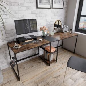 L-Shaped Desk for Home Office | Nost Host Corner Desks with Adjustable Side Shelf | Monitor Stand Headphone Hook Included Convertible Table | Modern-Style Industrial Desk 82.6L