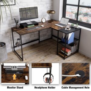 L-Shaped Desk for Home Office | Nost Host Corner Desks with Adjustable Side Shelf | Monitor Stand Headphone Hook Included Convertible Table | Modern-Style Industrial Desk 82.6L