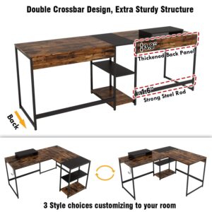 L-Shaped Desk for Home Office | Nost Host Corner Desks with Adjustable Side Shelf | Monitor Stand Headphone Hook Included Convertible Table | Modern-Style Industrial Desk 82.6L