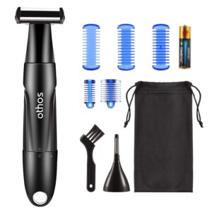 othos multi-functional electric grooming razor kit for men body trimmer, nose, ear, eyebrow trimmer with precision combs wet and dry use, waterproof, aa battery operated (included)