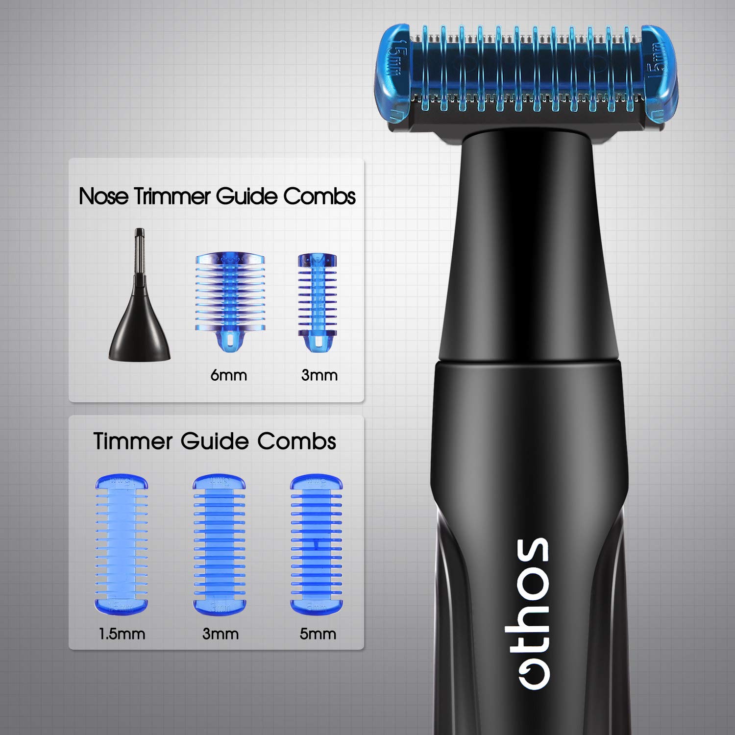 Othos Multi-Functional Electric Grooming Razor Kit for Men Body Trimmer, Nose, Ear, Eyebrow Trimmer with Precision Combs Wet and Dry use, Waterproof, AA Battery Operated (Included)