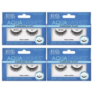 ardell aqua false strip lashes 340, water activated, reusable faux lash, no lash glue required, 4 pack