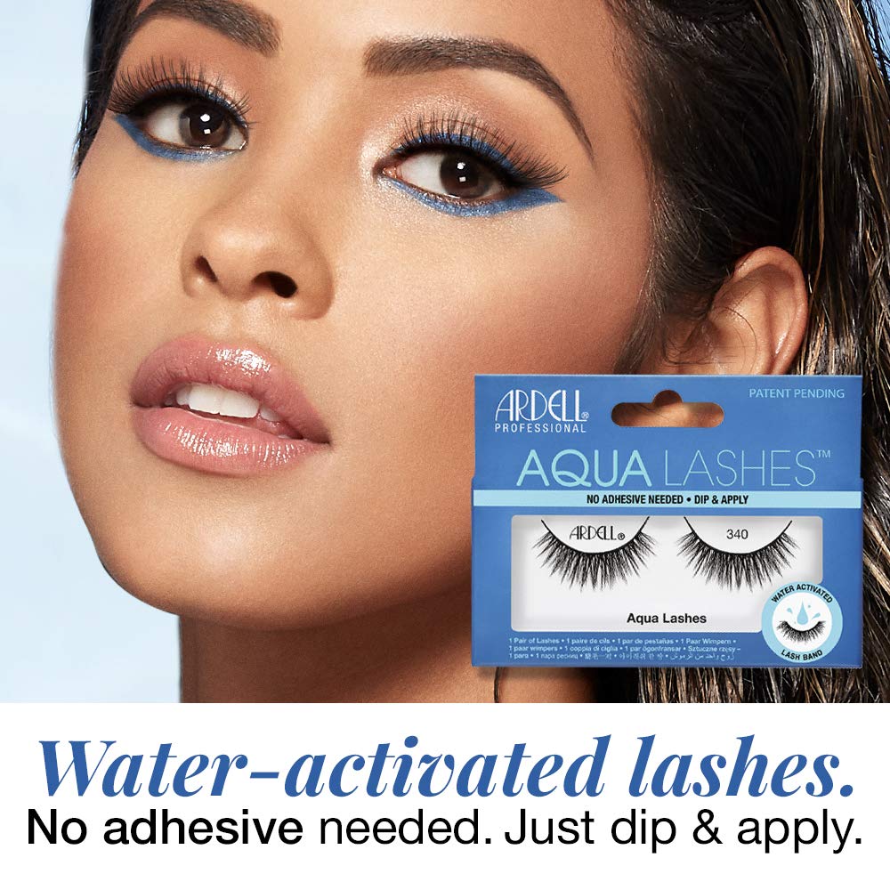 Ardell Aqua False Strip Lashes 340, Water Activated, Reusable Faux Lash, No Lash Glue Required, 4 Pack