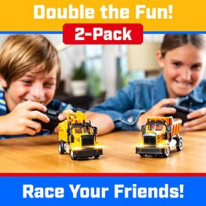 Force1 Mini Construction RC Trucks for Kids - 2 Pack Remote Control Construction Truck Set with Mini RC Toy Crane and Mini Dump Truck Toy, 2.4GHz Remote Controls, Bright LEDs, RC Car Batteries, Yellow