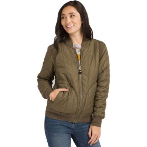 prana women's diva varsity jacket, slate green, x-small