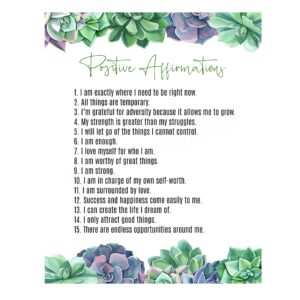 positive affirmations - inspirational wall decor print, floral motivational wall art for living room decor aesthetic, home decor, office decor, school, dorm or bedroom decor, unframed - 11x14