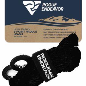 Rogue Endeavor 3-Point Stretch Paddle Leash for SUP (Stand Up Paddle Board), Kayak & Canoe. Center-Pivot for Easy Transition. Soft Nylon, Easy Stretch, 360 Swivels (Black)